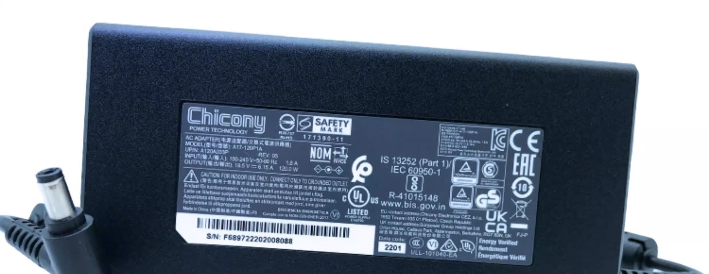 Chicony Charger 120W 19.5V 6.15A for MSI GF63 Thin 9SCX-615 A12-120P1A 5.5*2.5mm AC Adapter ...