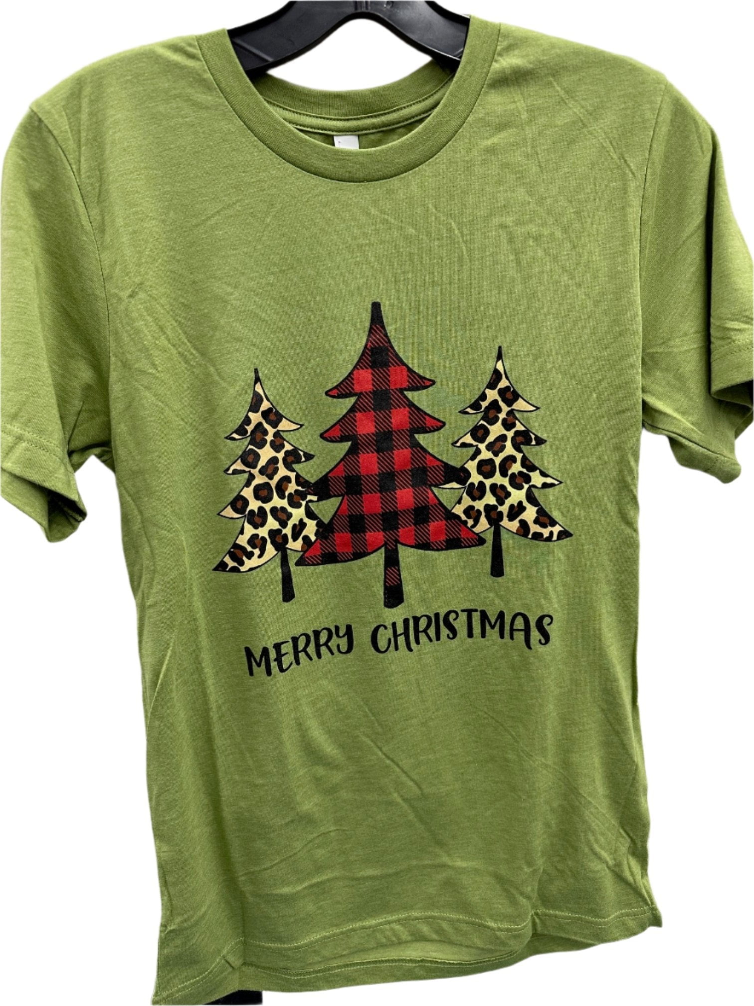 Chics Apparel Merry Christmas Tree Leopard Plaid Canvas T-Shirt ...