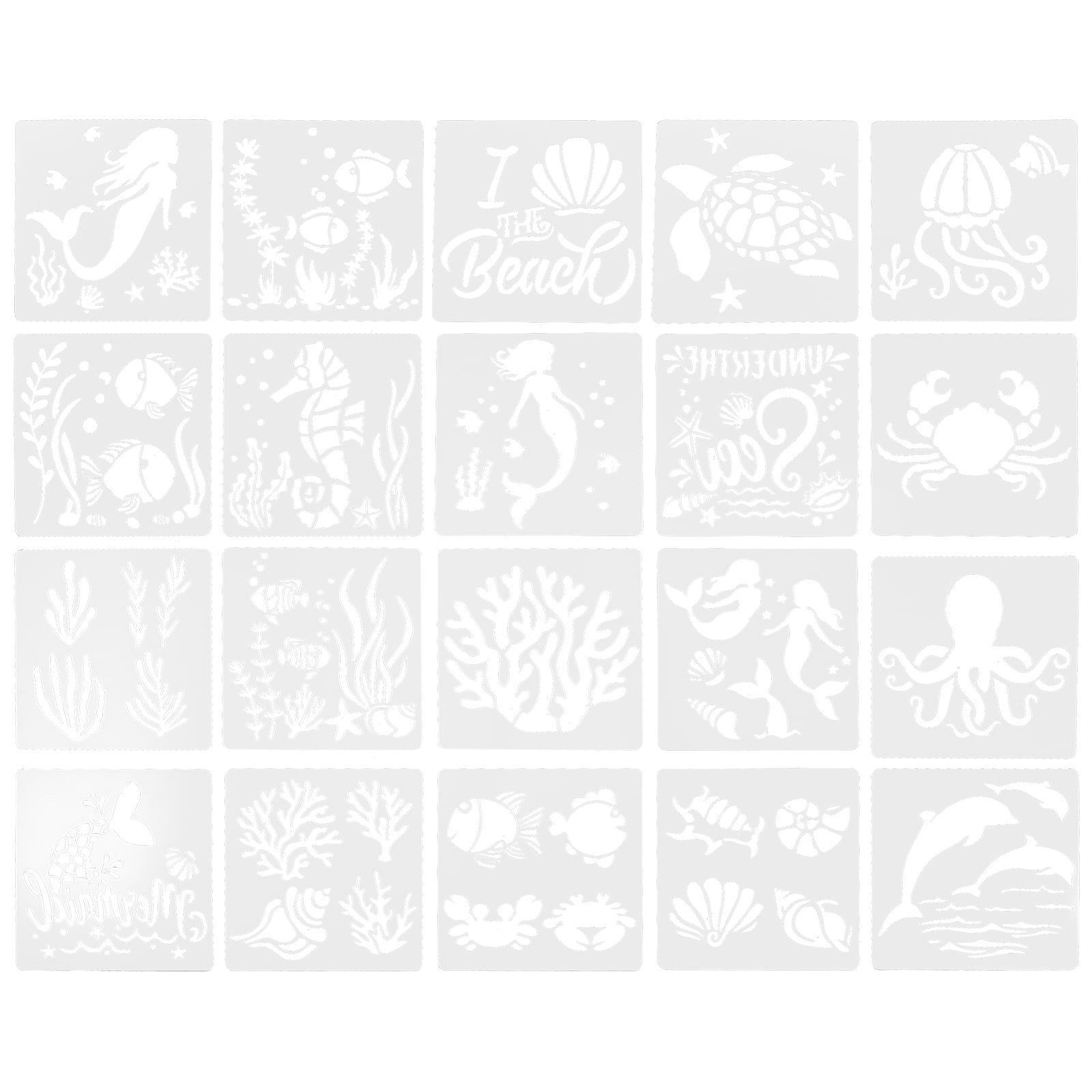 Chidian 20 Sheets Beach Stencils Sea Creatures Stencil Stencils for ...