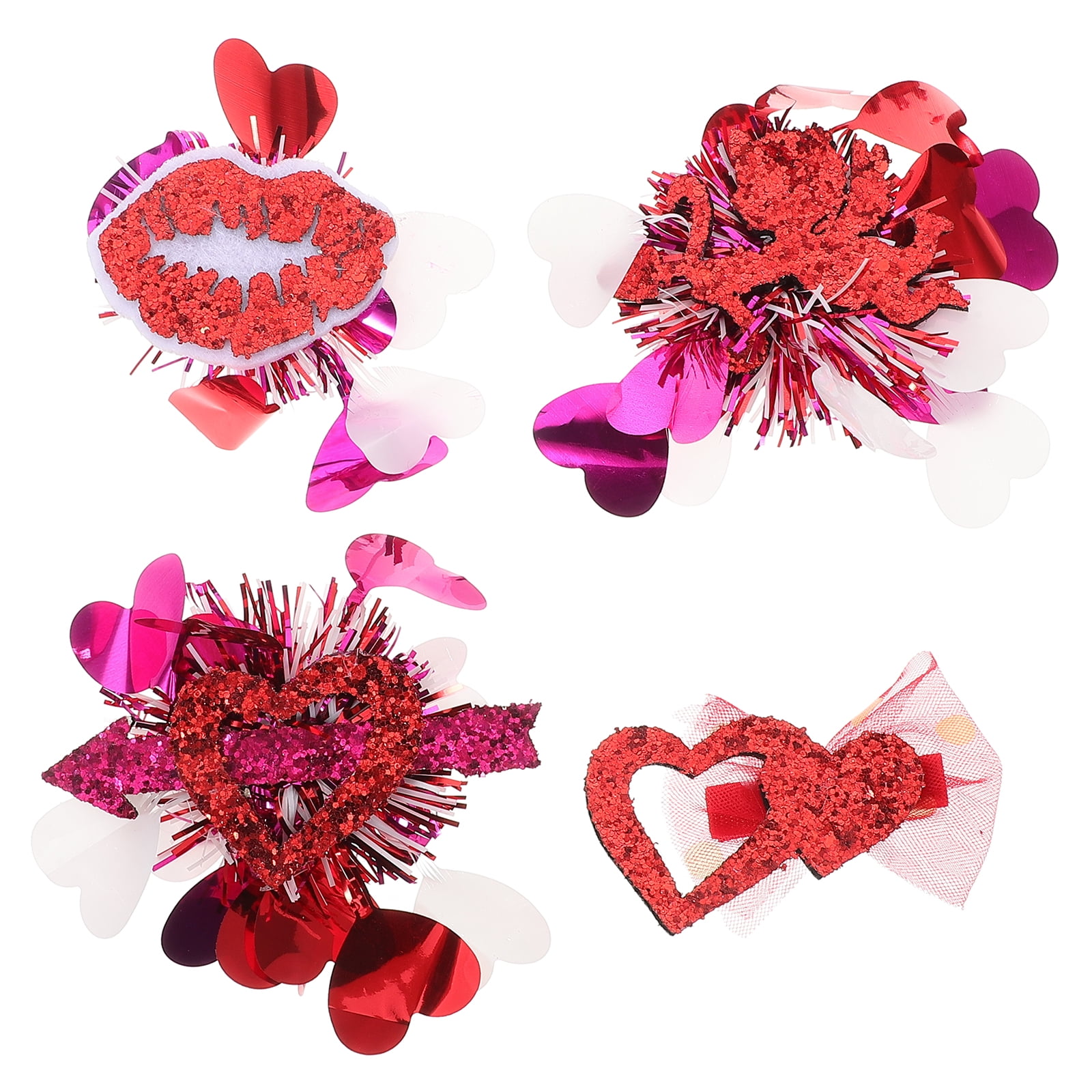 Chidian 4pcs Sequin Heart Ribbon Bow Hair Clips Sparkling Glitter Cupid ...