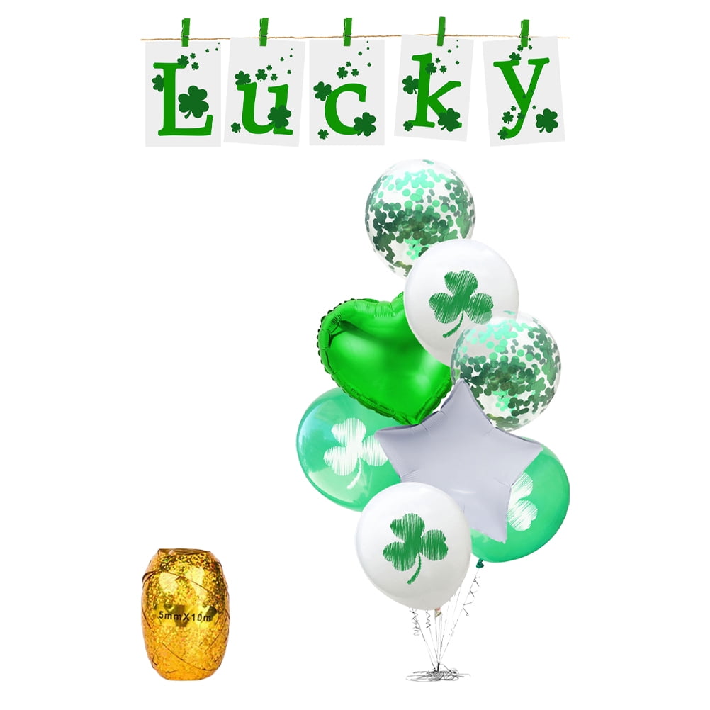 Chidian St. Patricks Day Balloons with 1 Bannner Latex Shamrock Balloons Glitter Sequins Balloon ...
