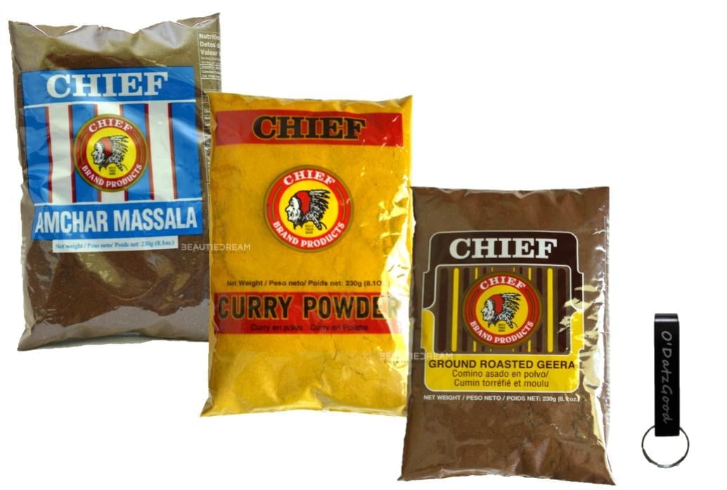 Chief Curry Powder, Amchar Massala, Ground Roasted Geera 8 oz (230g ...