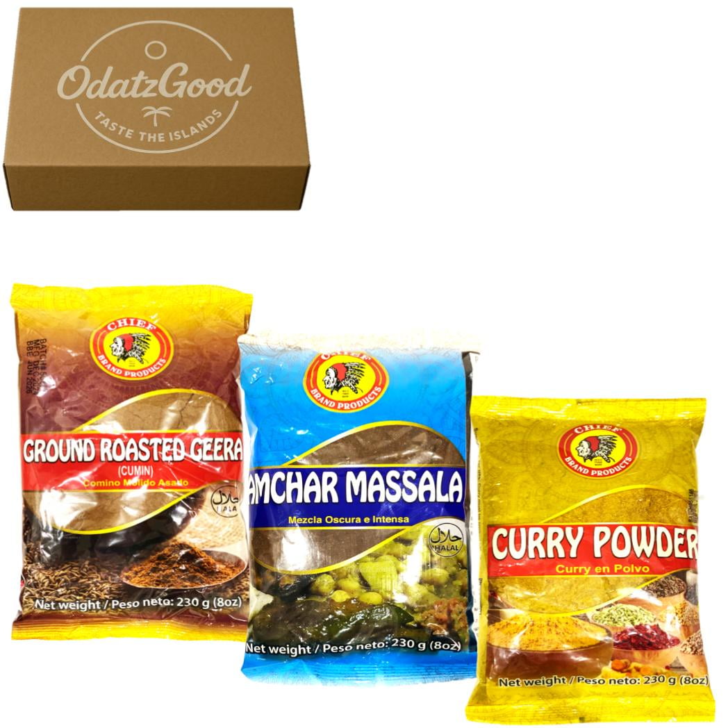 Chief Curry Powder, Amchar Massala, Ground Roasted Geera 8oz (230g) 3 ...