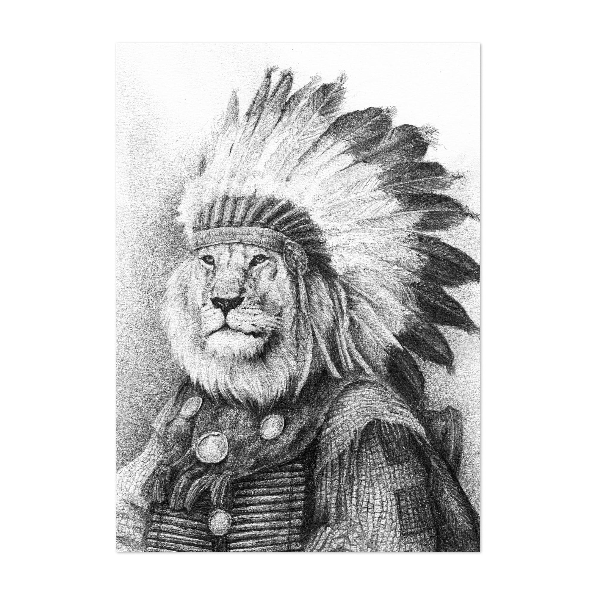 Chief - Drawing Black and White Surrealism Fantasy Unframed Wall Art Print 5 x 7 inches ...