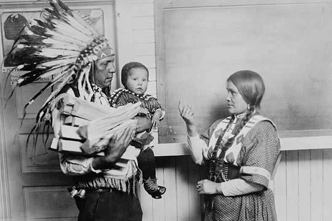 Chief Fish Wolf Robe in Native Dress and War bonnet, his child and wife ...