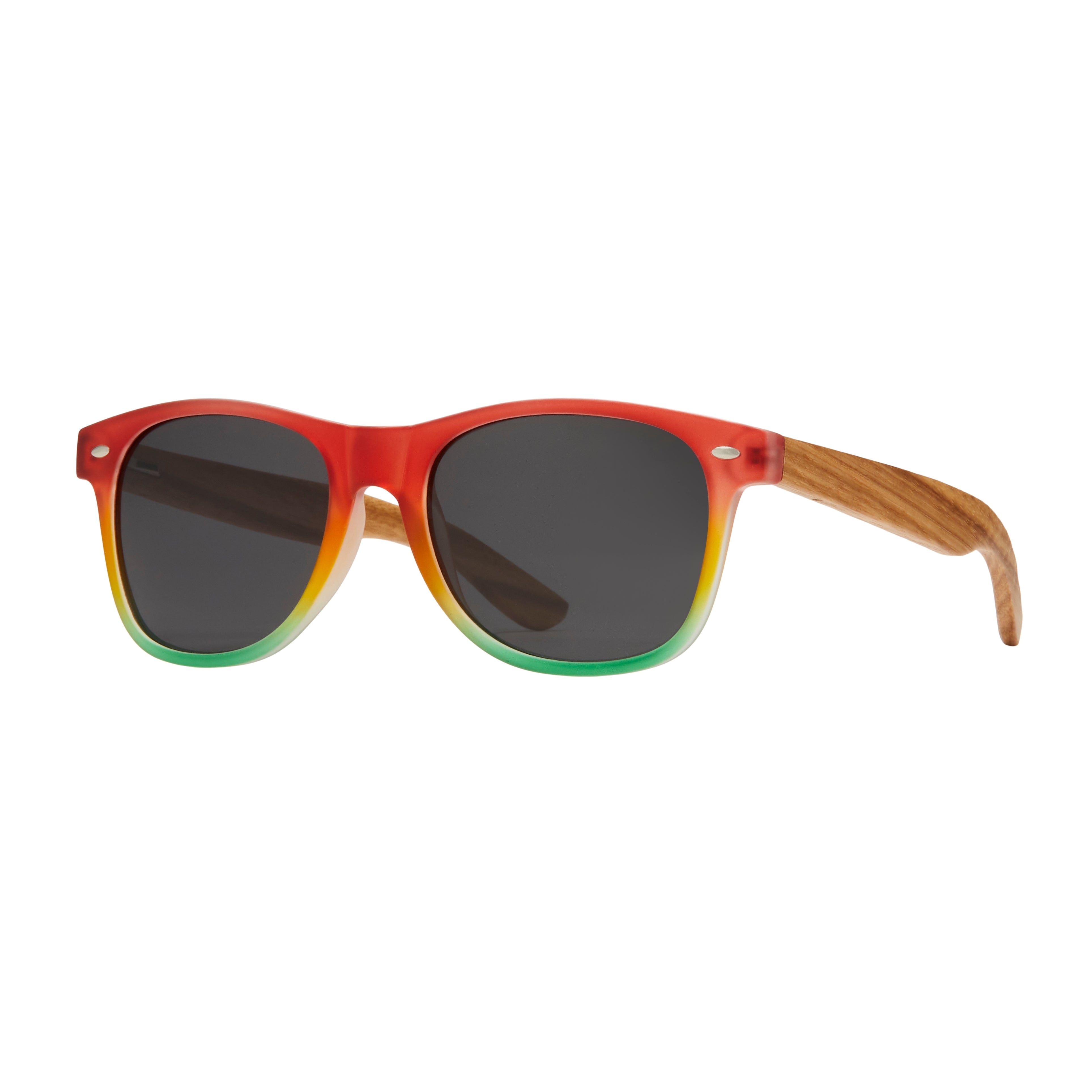 Chief Rasta Fade/Zebra Wood Square Polarized Sunglasses, Smoke Lens ...