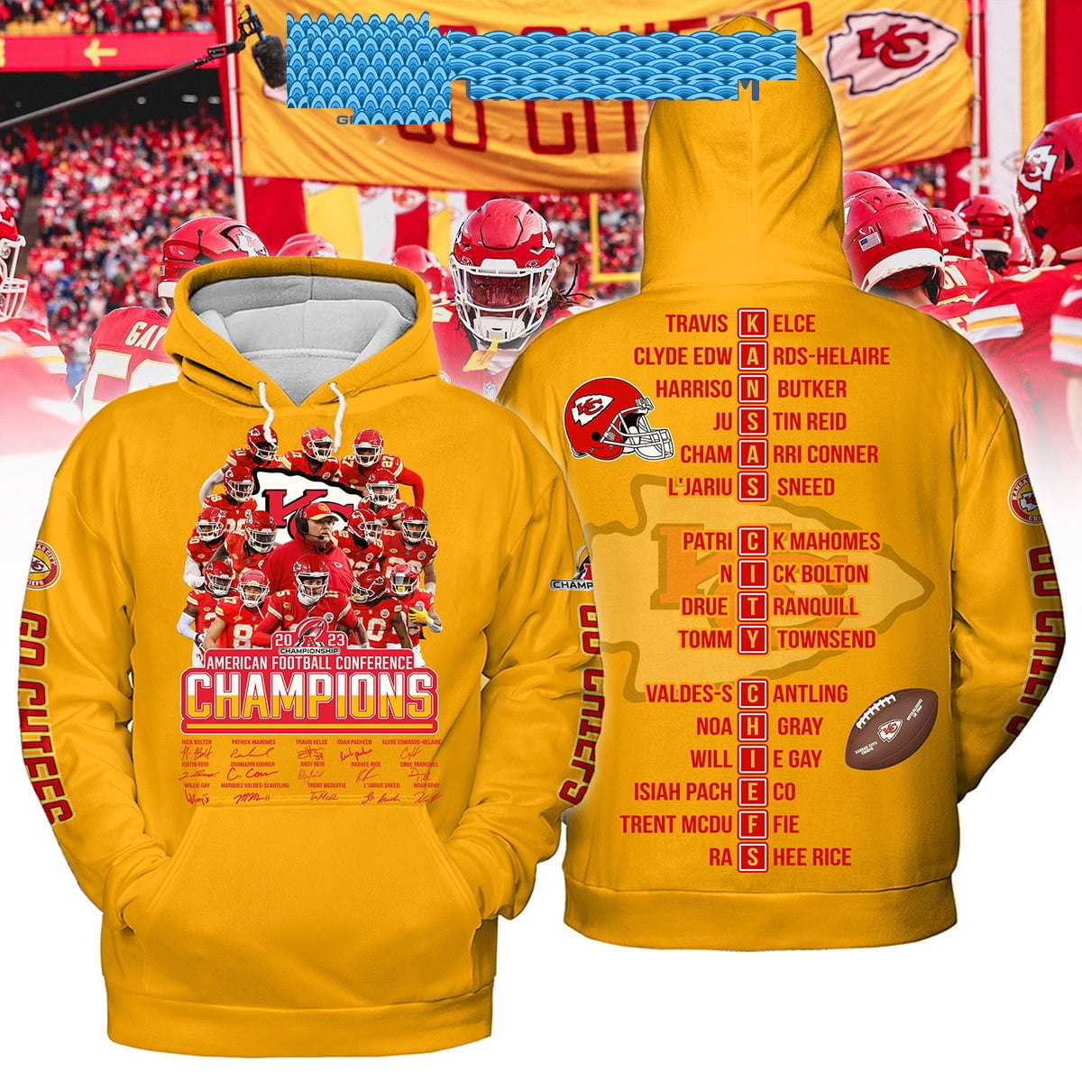 Chiefs AFC 2023 Champions Gold Red Hoodie T Shirt T-Shirt - Walmart.com