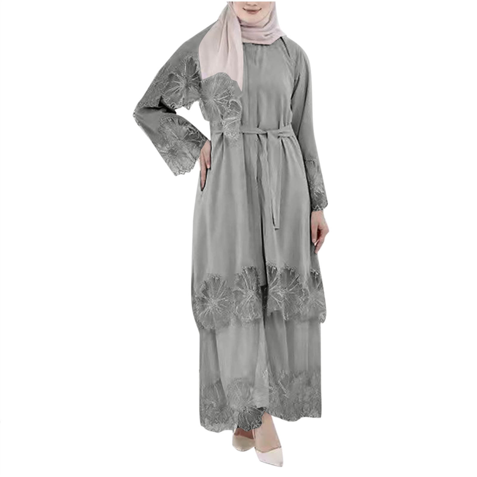 Chiffon Abaya for Women Muslim with Open Front Cardigan Dress Hollow ...