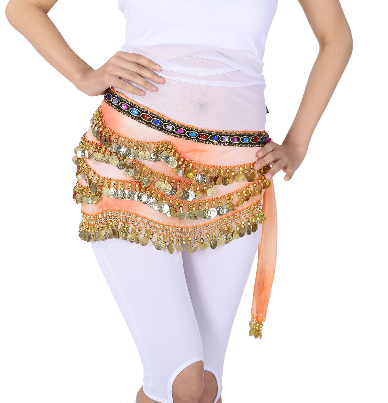 Chiffon Belly Dance Hip Scarf Scarves Wrap Sash Belt Skirts Gold Coins ...