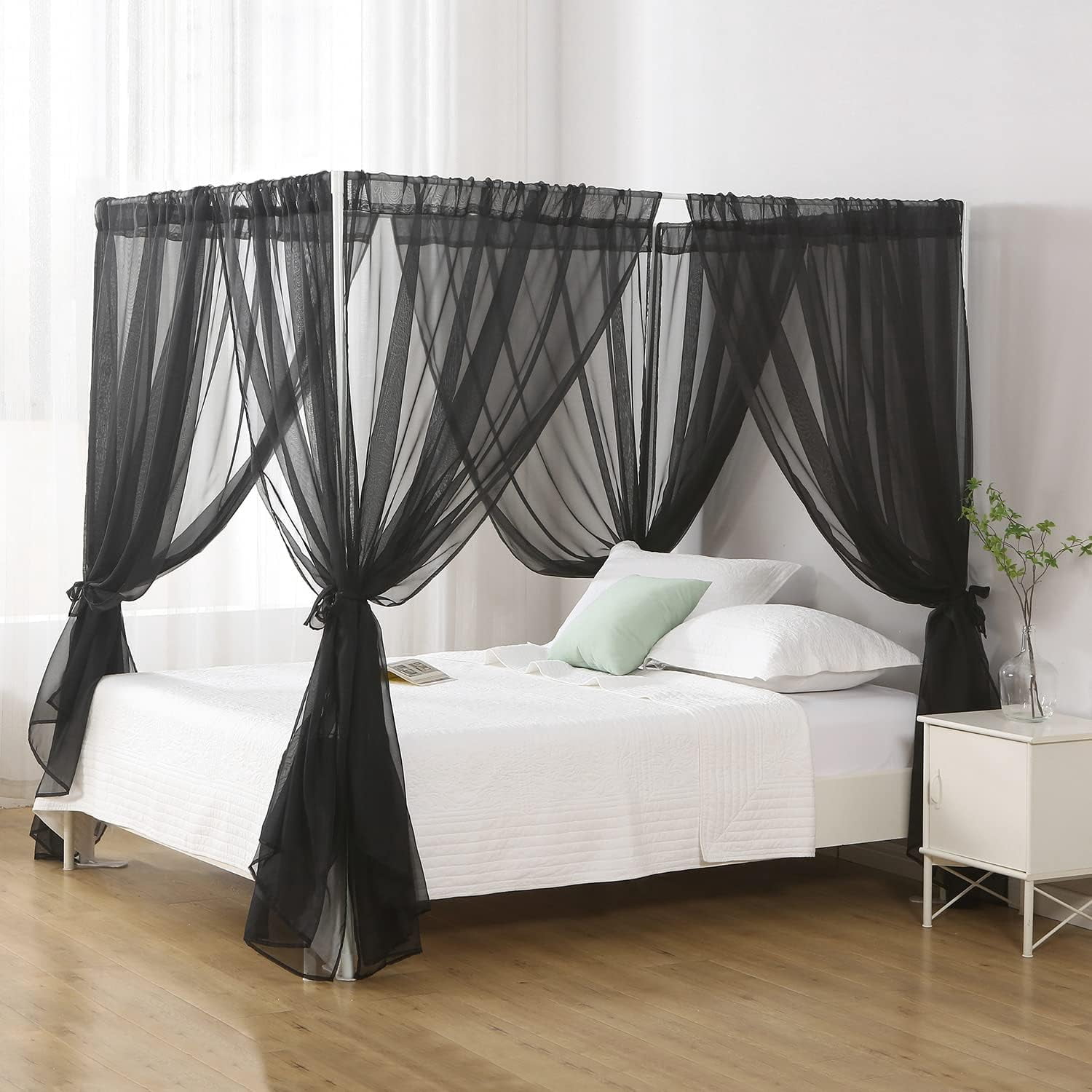 Chiffon Black Bed Canopy Queen Size, Gothic Style Girls Canopy Bed ...