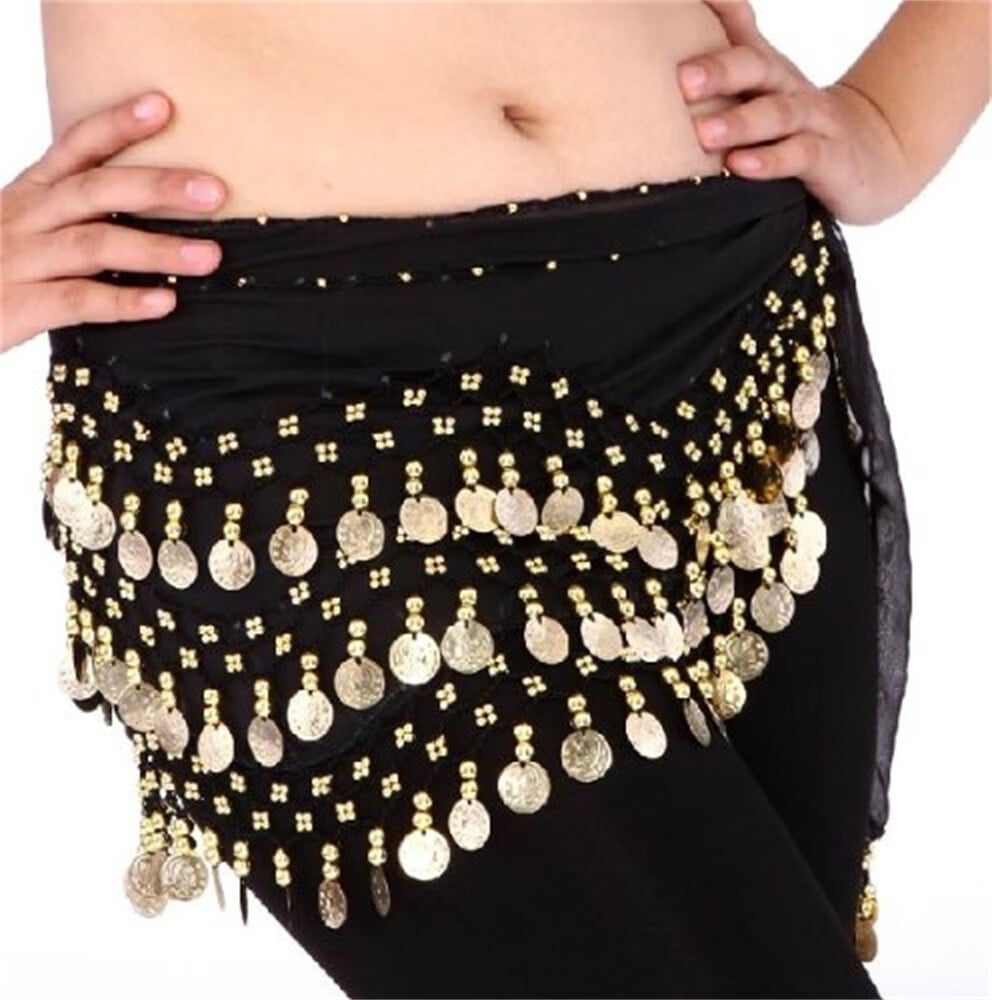 Chiffon Dangling Gold Coins Belly Dance Hip Skirt Scarf Wrap Belt ...