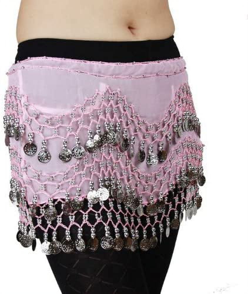 Chiffon Dangling Silver Coins Belly Dance Hip Scarf, Vogue Style -pink ...