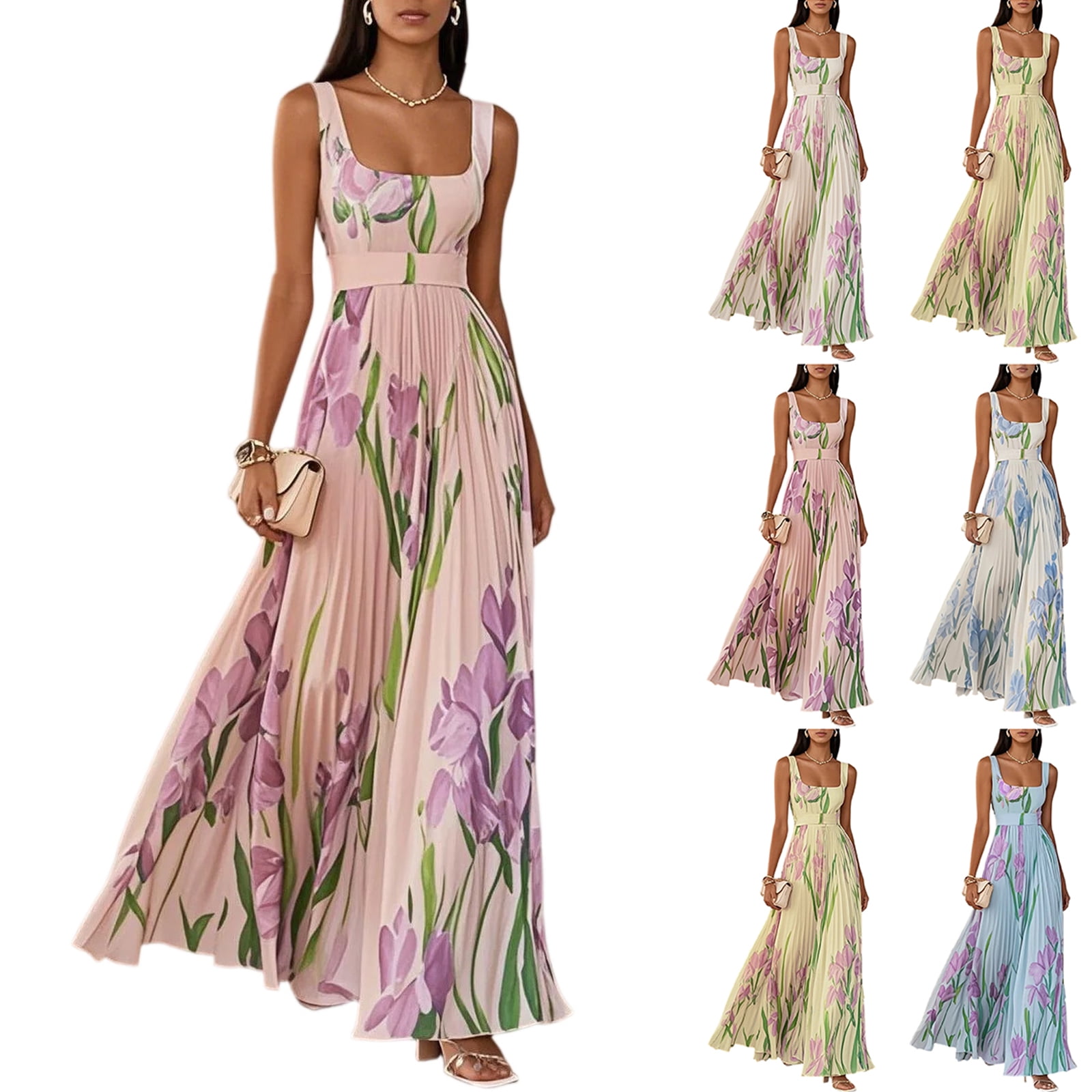 Chiffon Dresses for Women Sleeveless Empire Waist Wedding Guest Dress ...