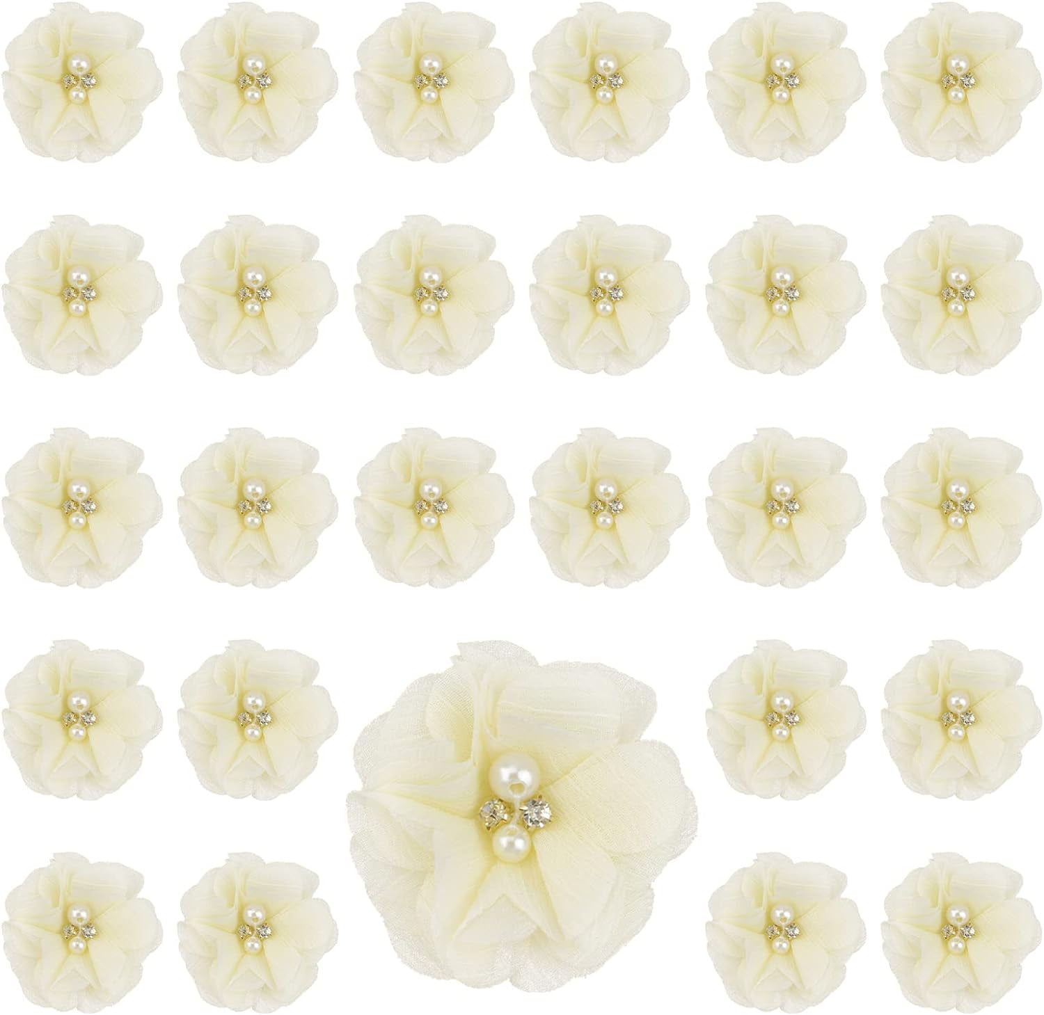 Chiffon Fabric Flowers for Crafts, 30 Pcs Cream Yellow Pearl Flower ...