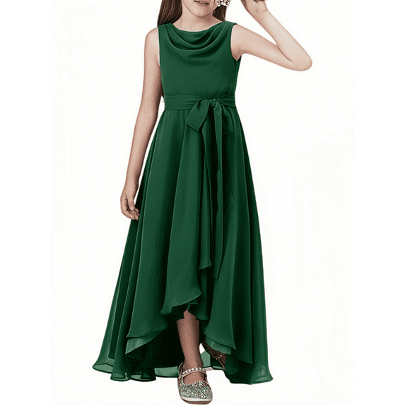 Chiffon Junior Bridesmaid Dress for Teens Asymmetrical Sleeveless ...