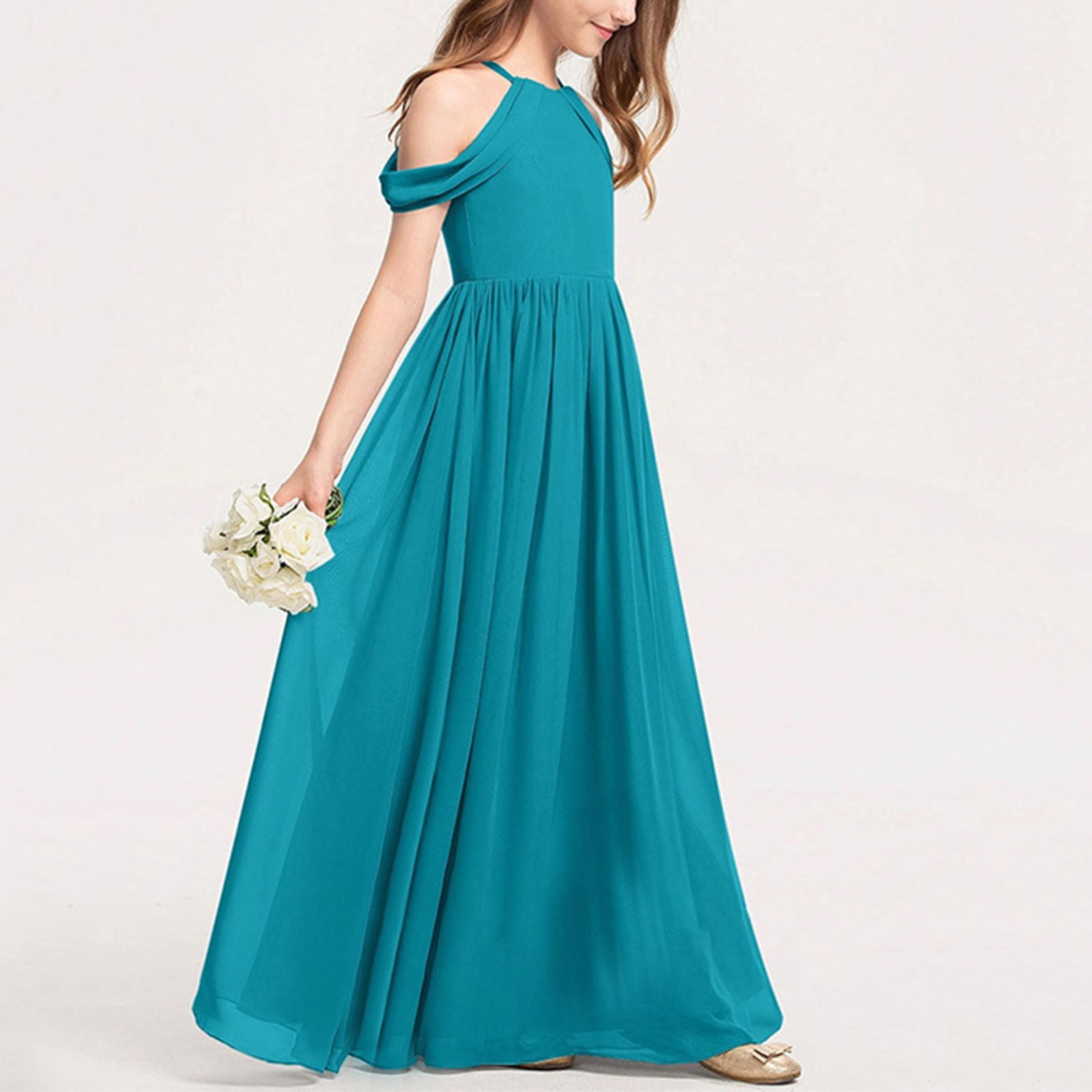 Chiffon Maxi Dresses for Girls Size 3-14 Teens Kids Elegant Sleeveless Crewneck Solid A-Line ...