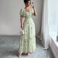 Chiffon Maxi Dresses for Women, Square Neck Puff Sleeve Floral Ruched ...