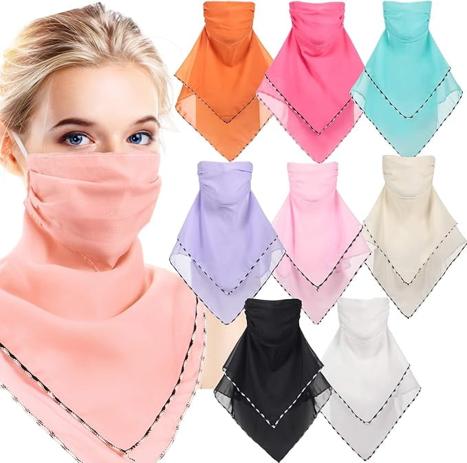 Chiffon Neck Gaiter Earloops Face Bandana Scarf Sun UV Protection Head ...