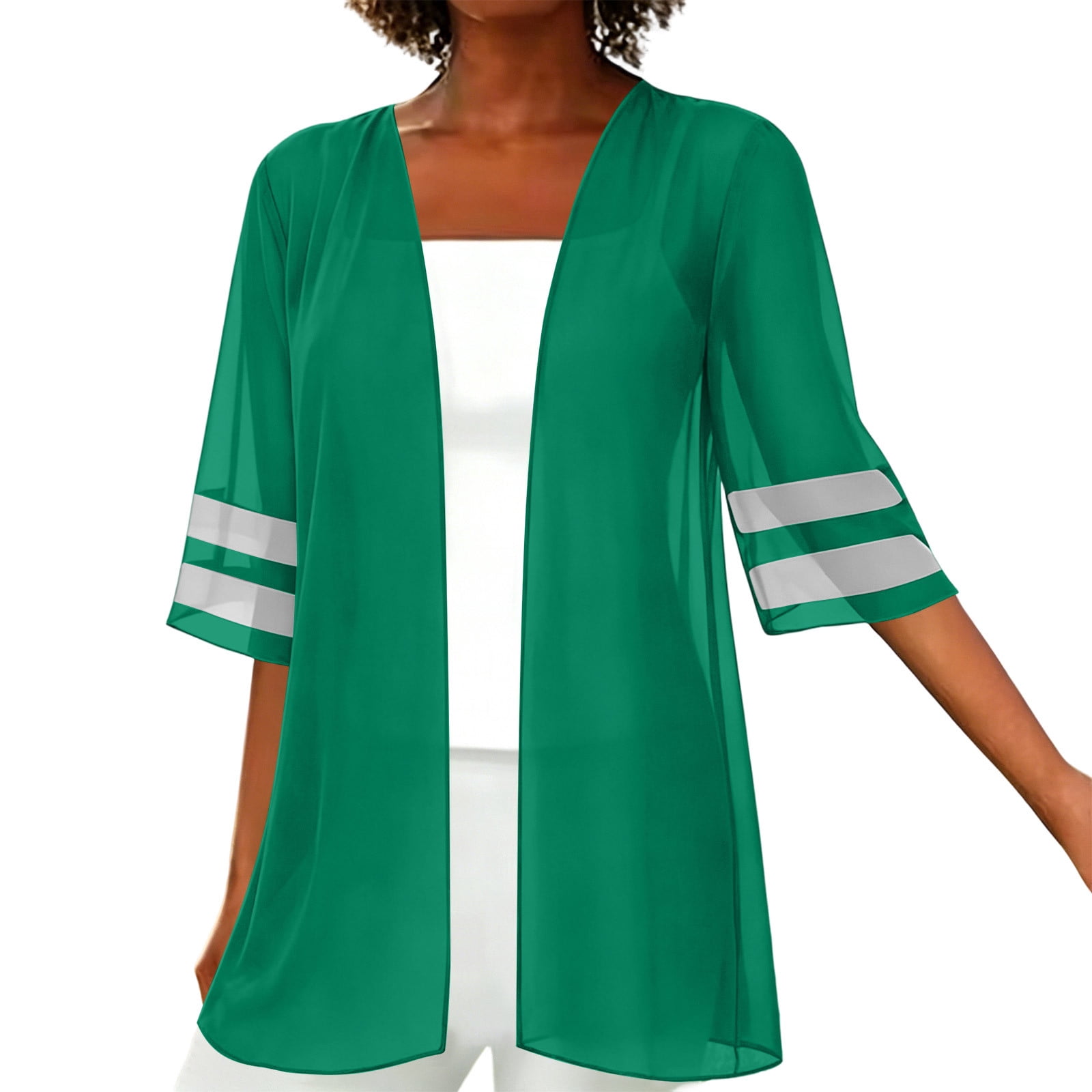 Chiffon Open Front Cardigan for Women Lightweight Half Sleeve Flowy ...