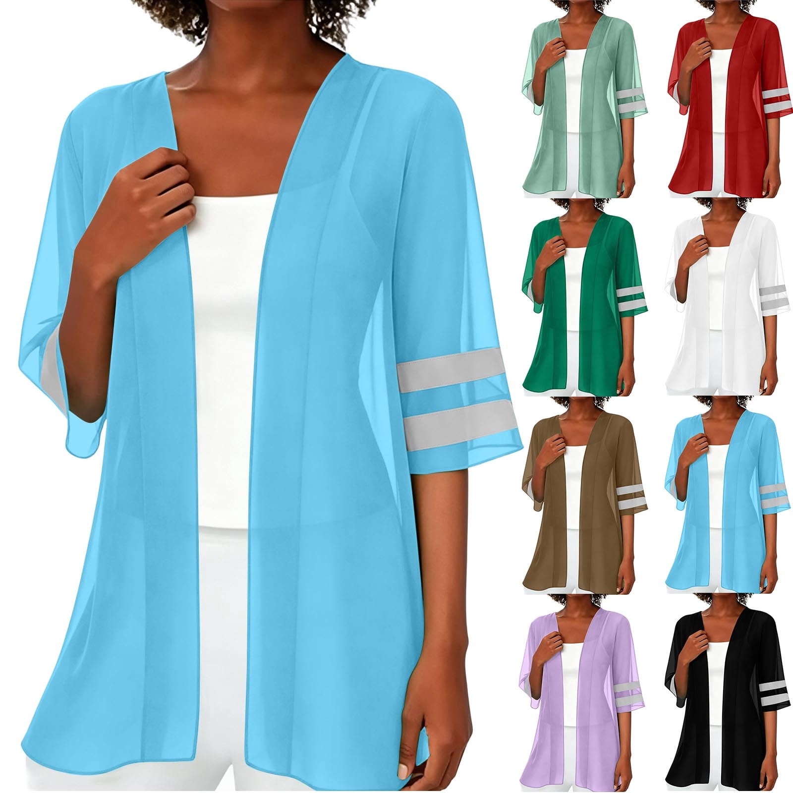 Chiffon Open Front Cardigan for Women Lightweight Half Sleeve Flowy ...