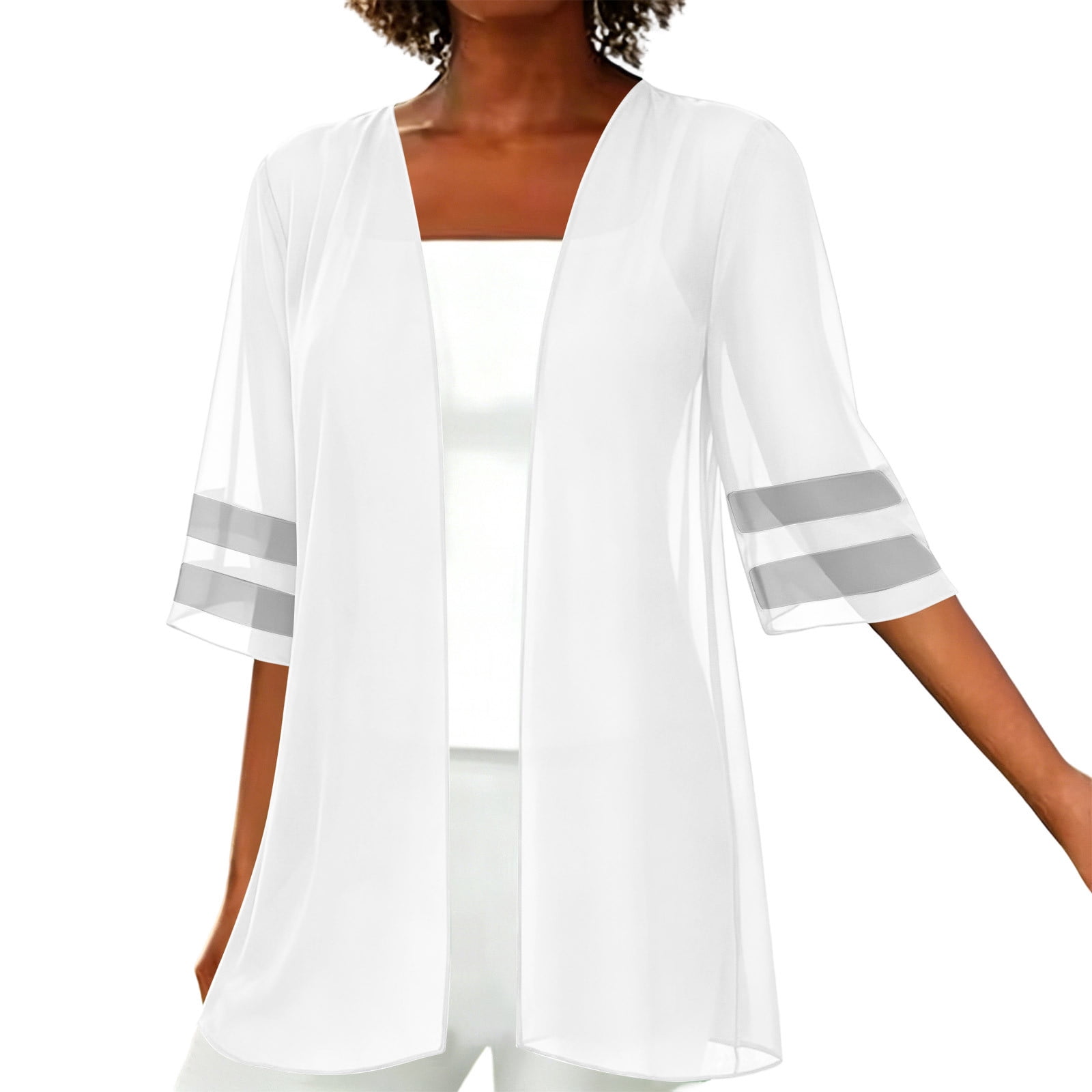 Chiffon Open Front Cardigan for Women Lightweight Half Sleeve Flowy ...