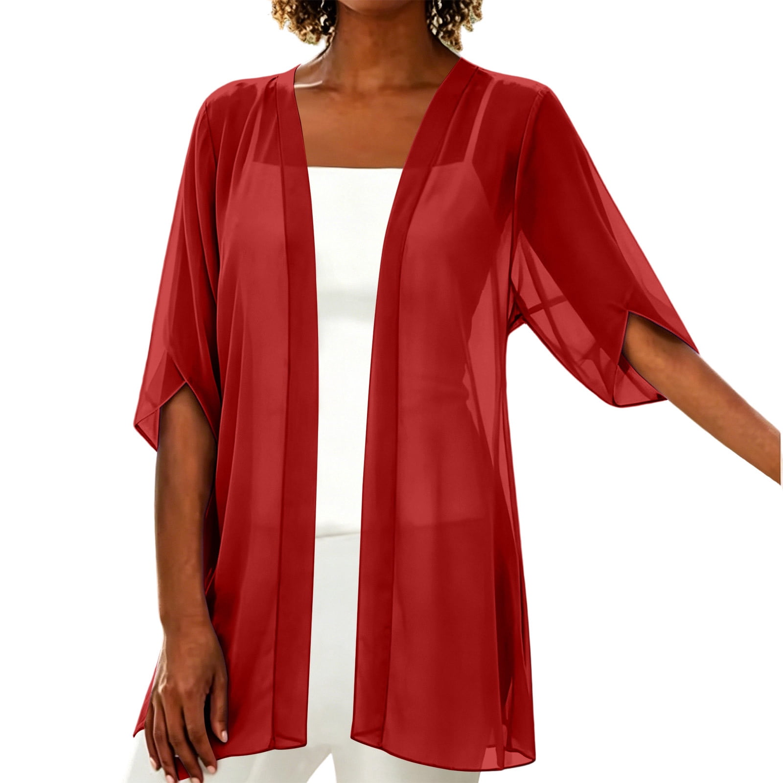 Chiffon Open Front Cardigan for Women Lightweight Half Sleeve Flowy ...