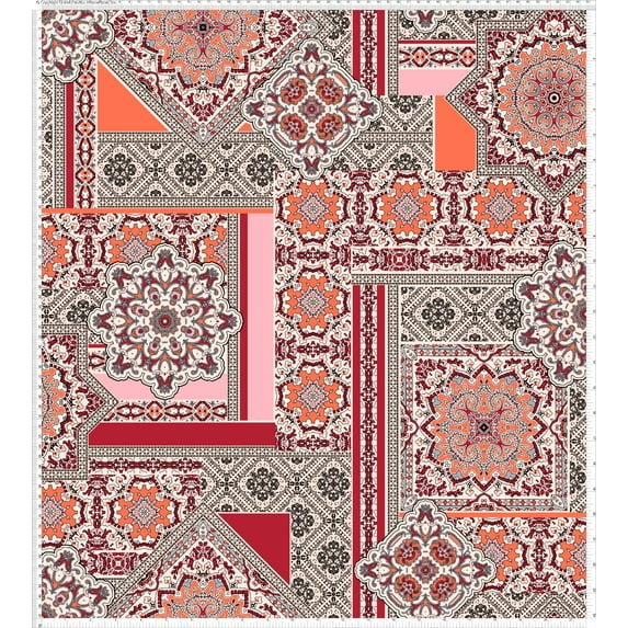 Chiffon Print Imara Print Fabric Medallion Patchwork Sheer Dress Top Sewing Fabric (TANG/RED ...