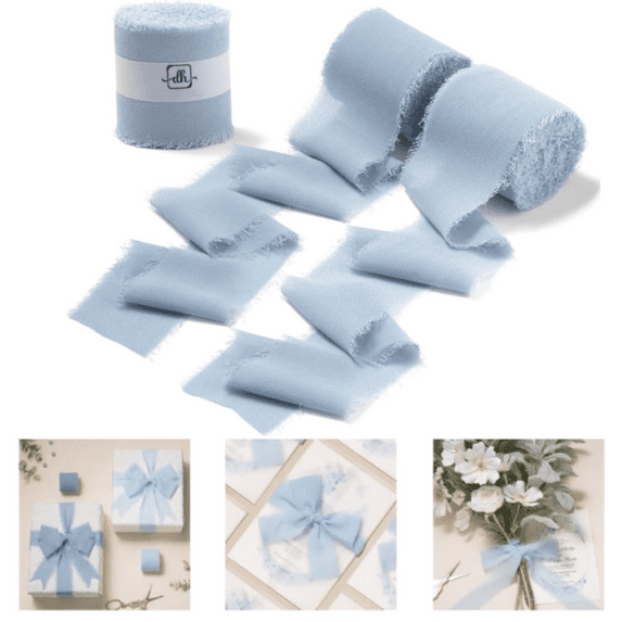 Chiffon Ribbon, 2" x21Yd , Set of 3 Eucalyptus Dusty Blue Chiffon ...