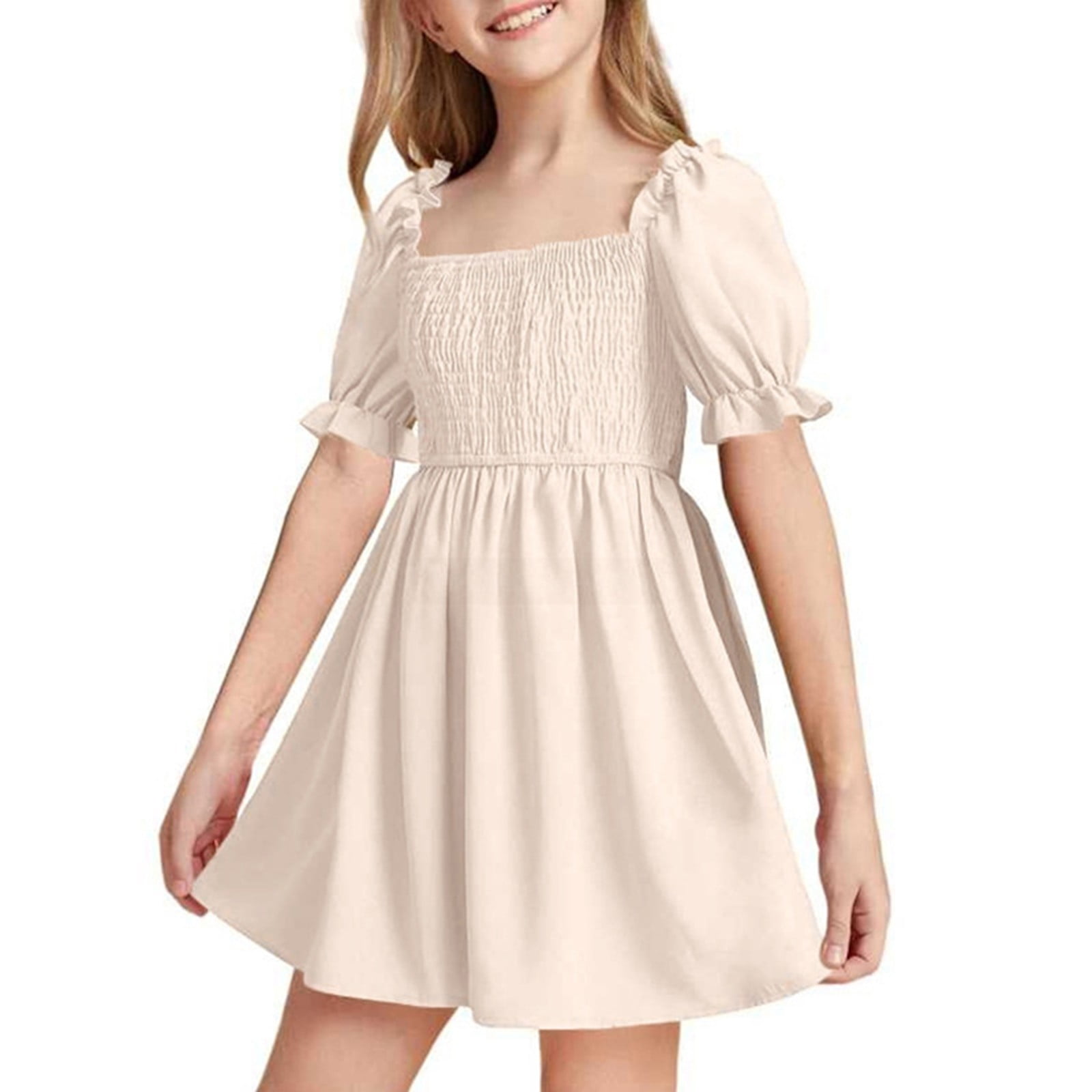 Chiffon Square Neck Summer Dress for Girls with Ruffle Trim A-Line Mini ...