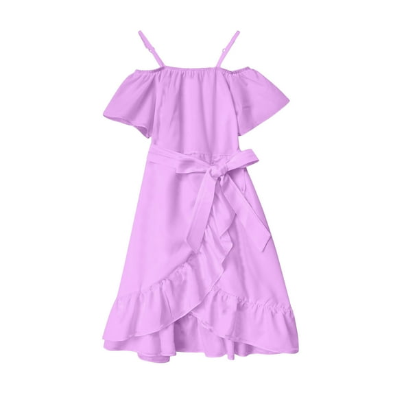 Chiffon Summer Dress for Girls with Ruffled Shoulder Spaghetti Strap ...