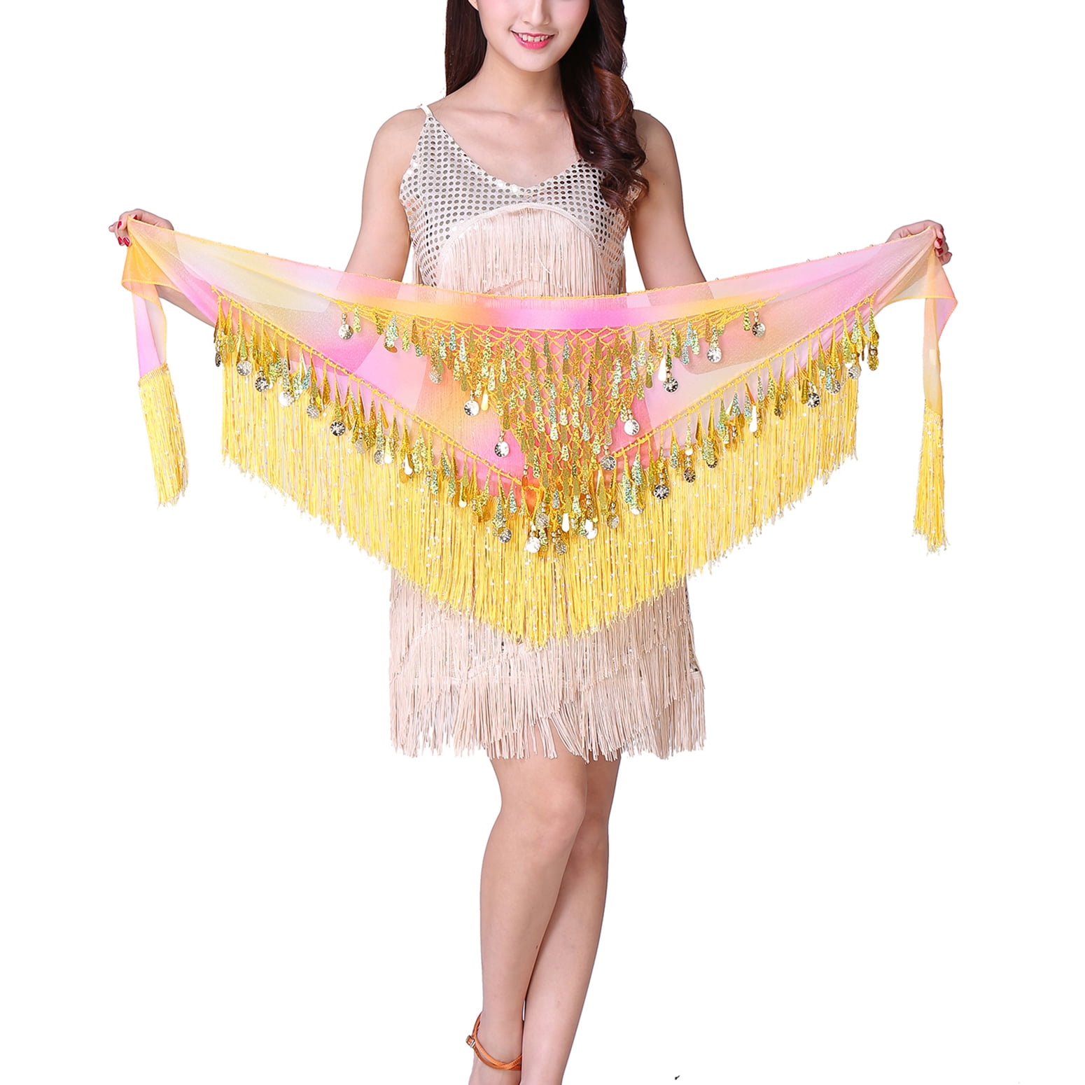 Chiffon Triangle Belly Dance Hip Scarf Belt Wrap Skirt with Fringe ...