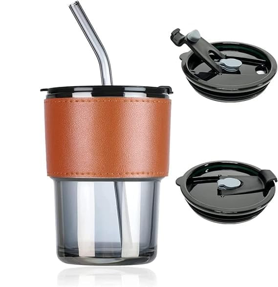 Chigssmile Glass Tumbler with Lid and Glass Straw Coffee Tea Milk Mug ...