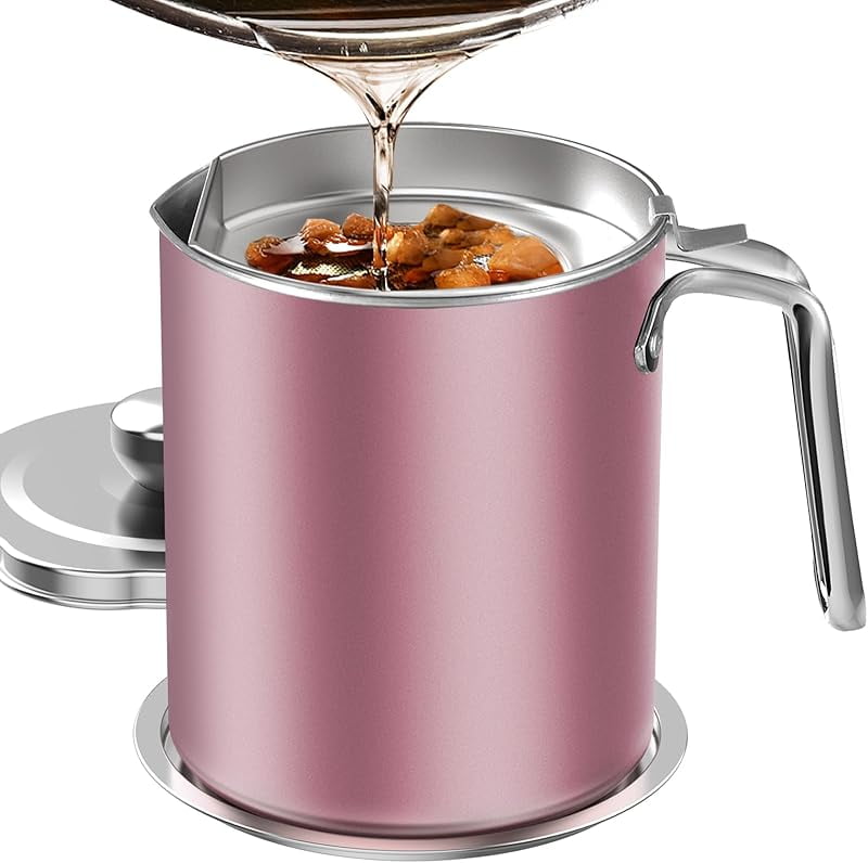 Chihee Grease Container Stainless Steel Bacon Grease Saver with Fine ...