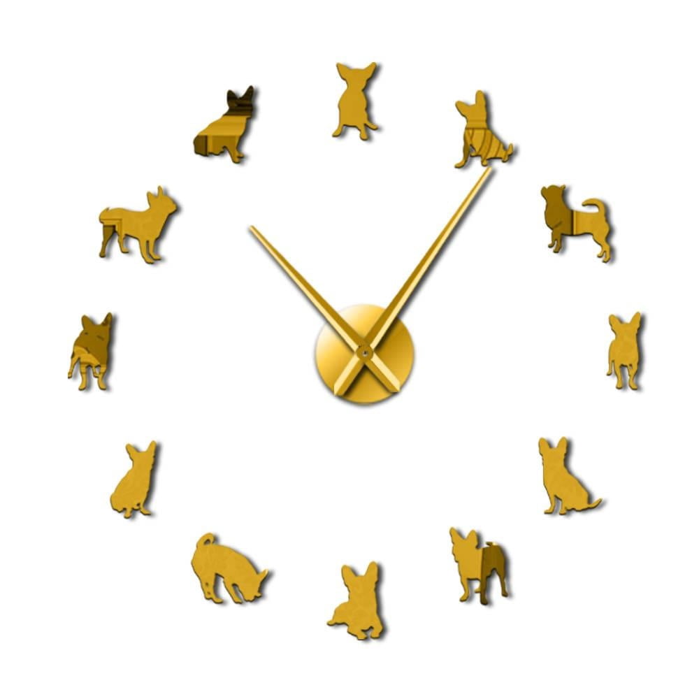 Chihuahua 3D DIY Giant Acrylic Mirror Wall Clock Dog Breeds Pet Shop ...