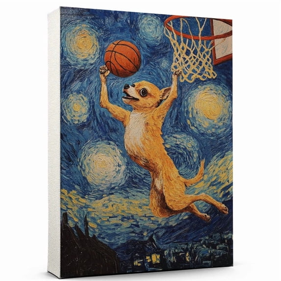 Chihuahua Cute Dog Basketball Stretched Canvas Size 8x12 – Retro ...
