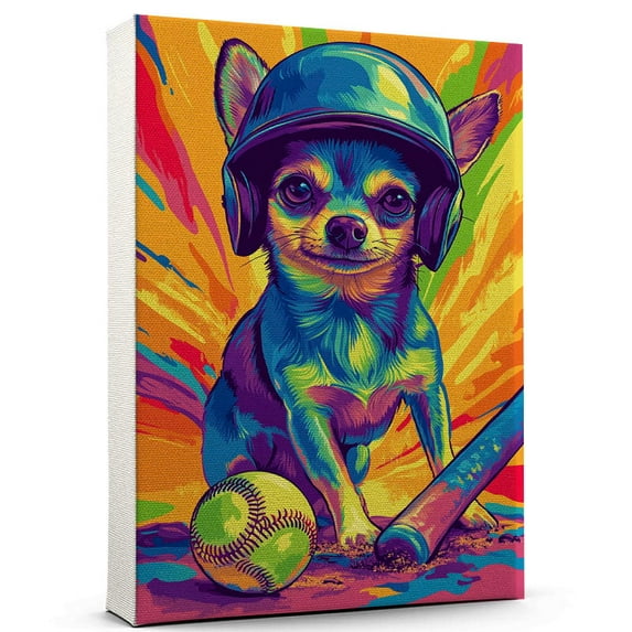 Chihuahua Dog Baseball Art Stretched Canvas Size 8x12 – Chihuahua Dog ...
