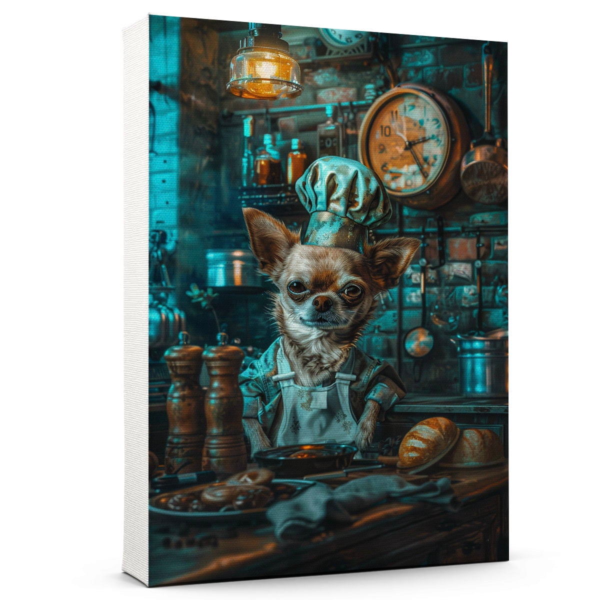 Chihuahua Dog Chef Cooking Poster Wall Art, Kitchen Artwork Canvas For ...