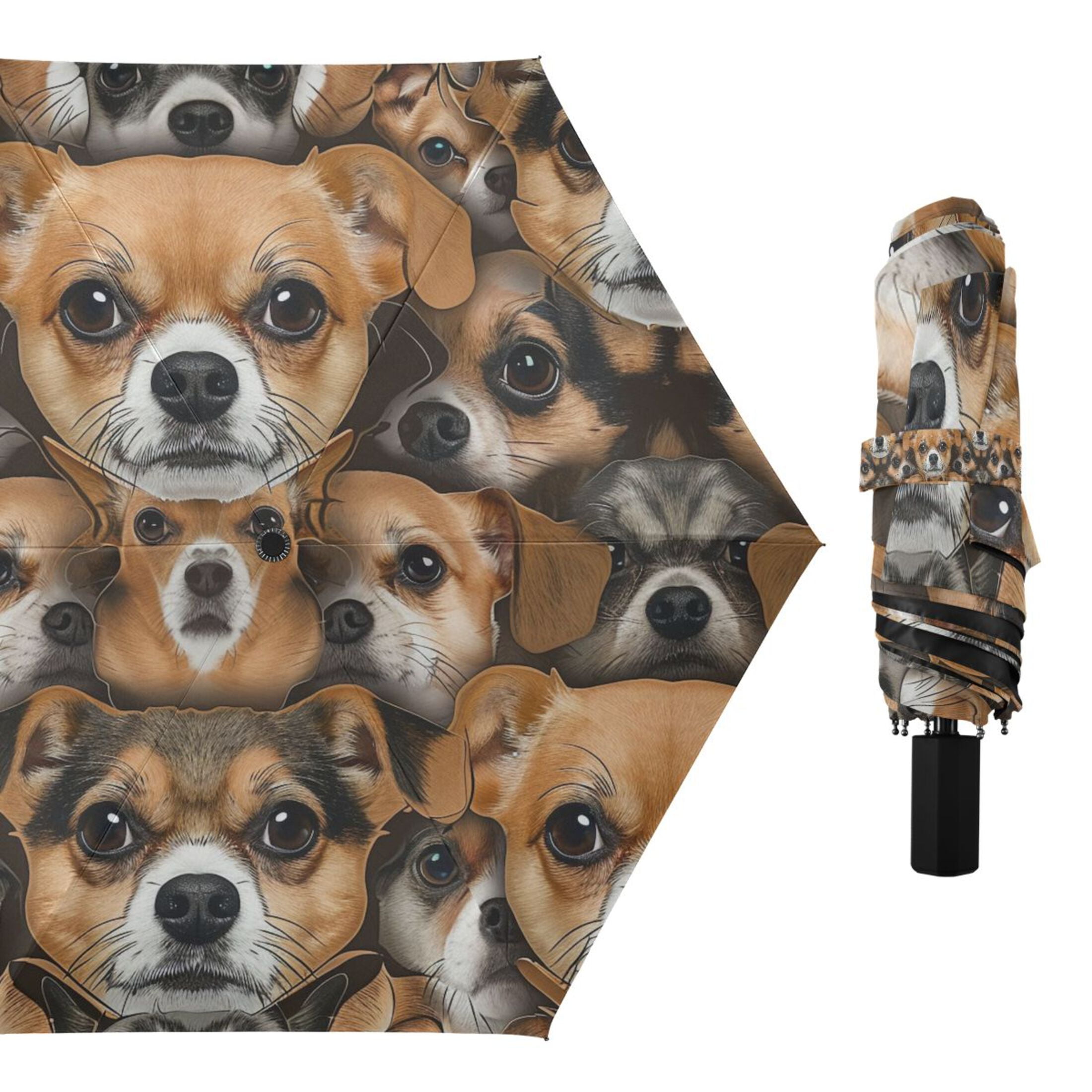 Chihuahua Dog Face Compact Sun Umbrella Windproof Travel Umbrellas for Rain Strong Portable UV ...