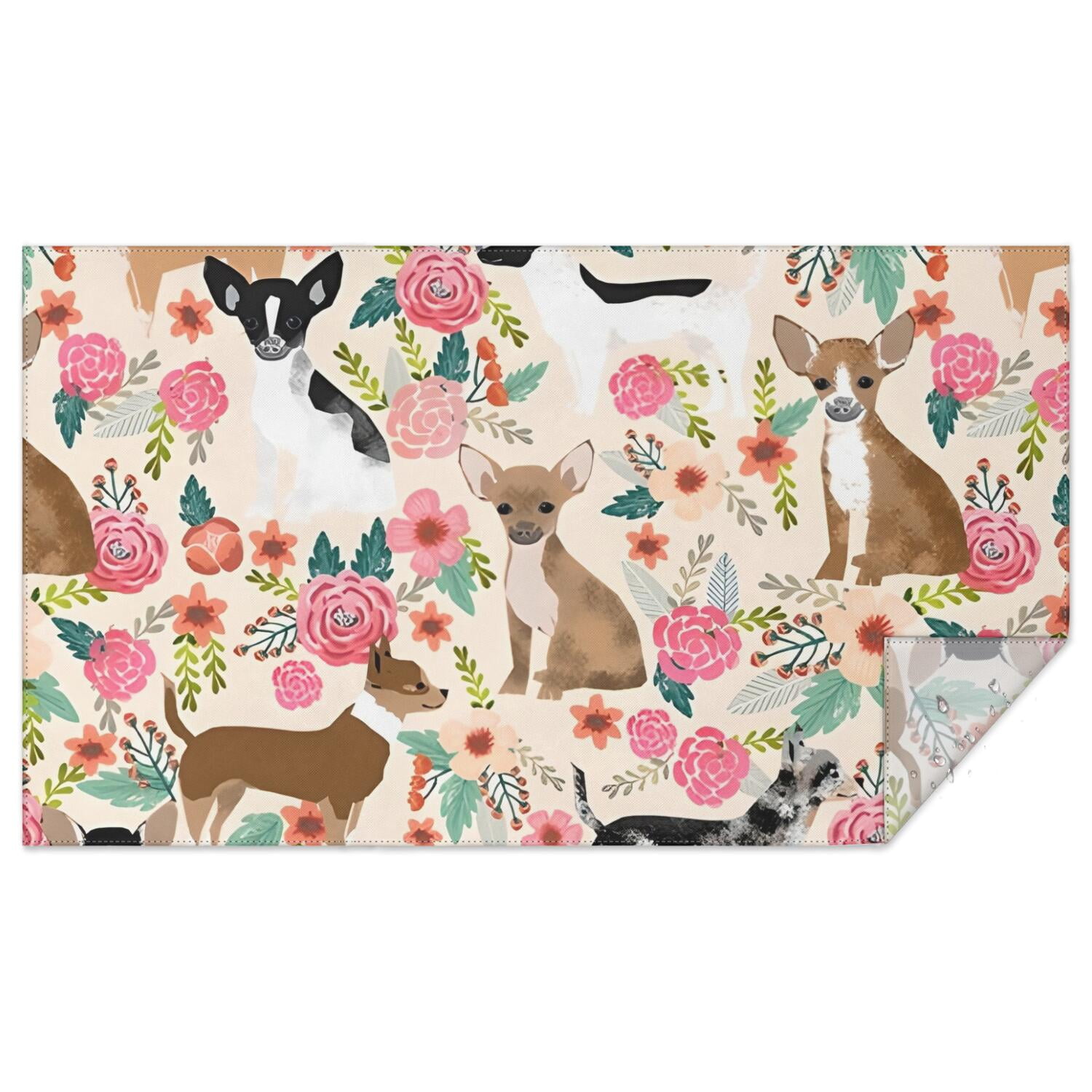 Chihuahua Dog and Flower Rectangle Tablecloth 60"x102",Waterproof ...