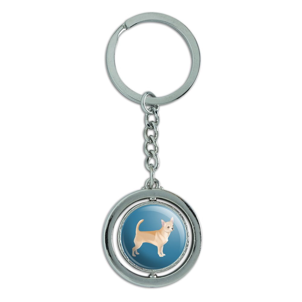Chihuahua Dog Pet Drawing Spinning Round Chrome Plated Metal Keychain ...