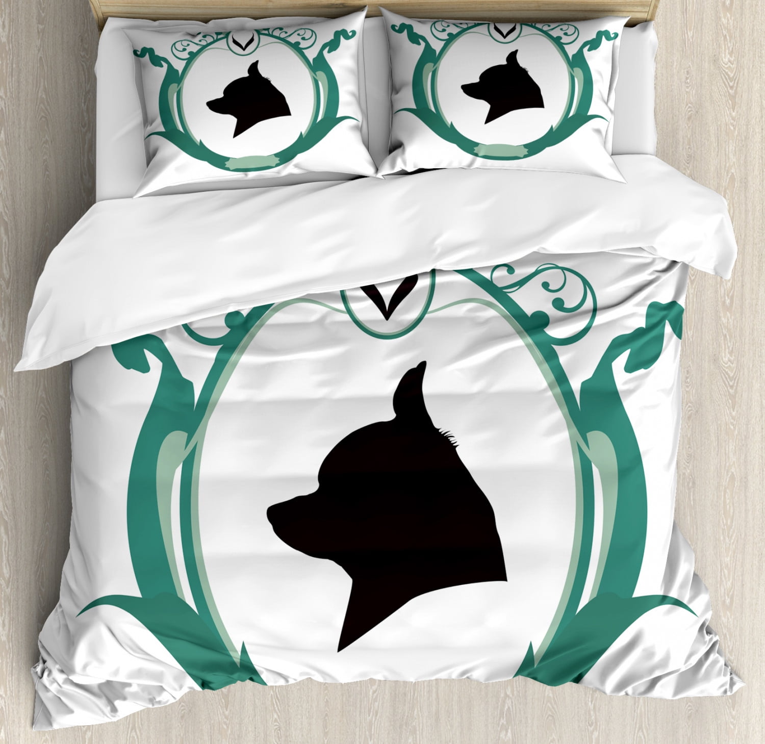 Chihuahua Duvet Cover Set King Size, Dog Portrait in Silhouette Style ...