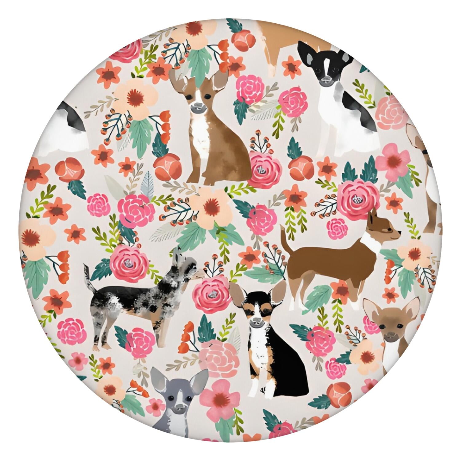 Chihuahua and Flower Florals Round Fitted Tablecloth with Elastic Edge ...