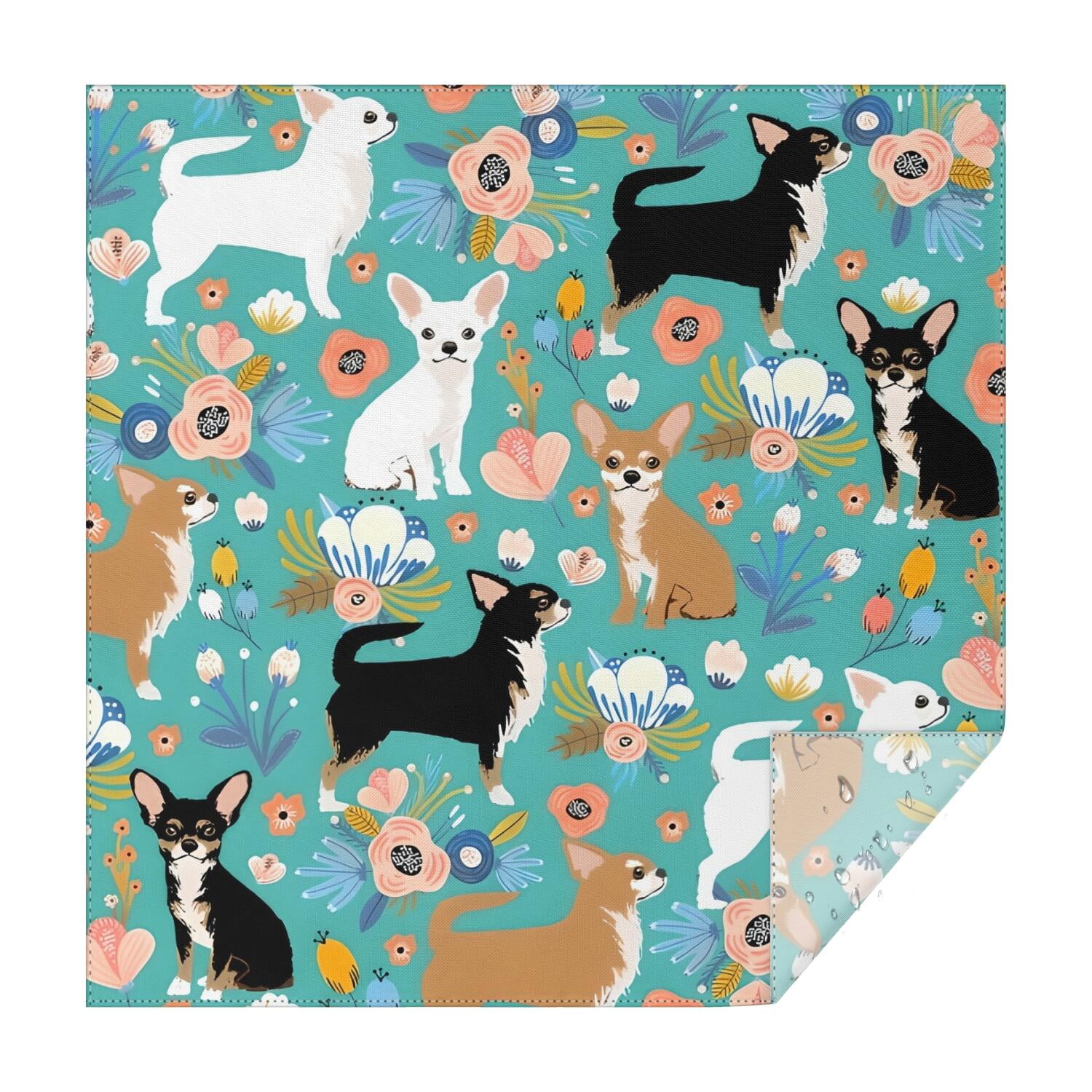 Chihuahua and Flower Florals Square Tablecloth,Waterproof Square Table ...