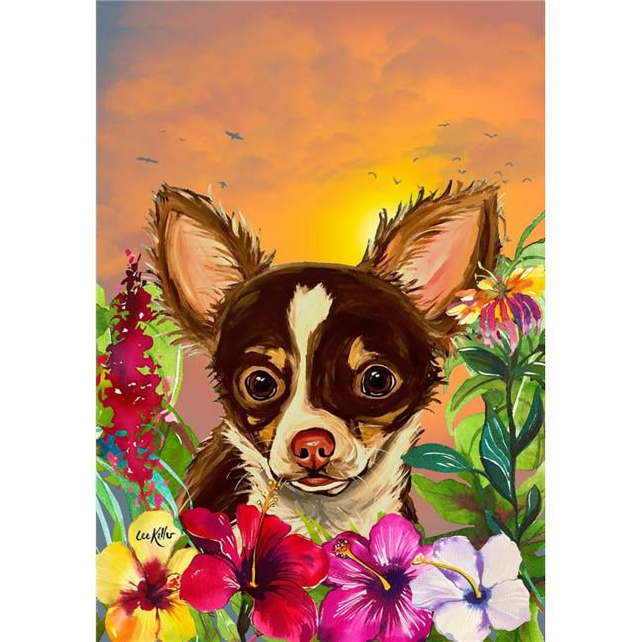 Chihuahua Gizmo Hippie Hound Studios Tropical Summer House Flag ...