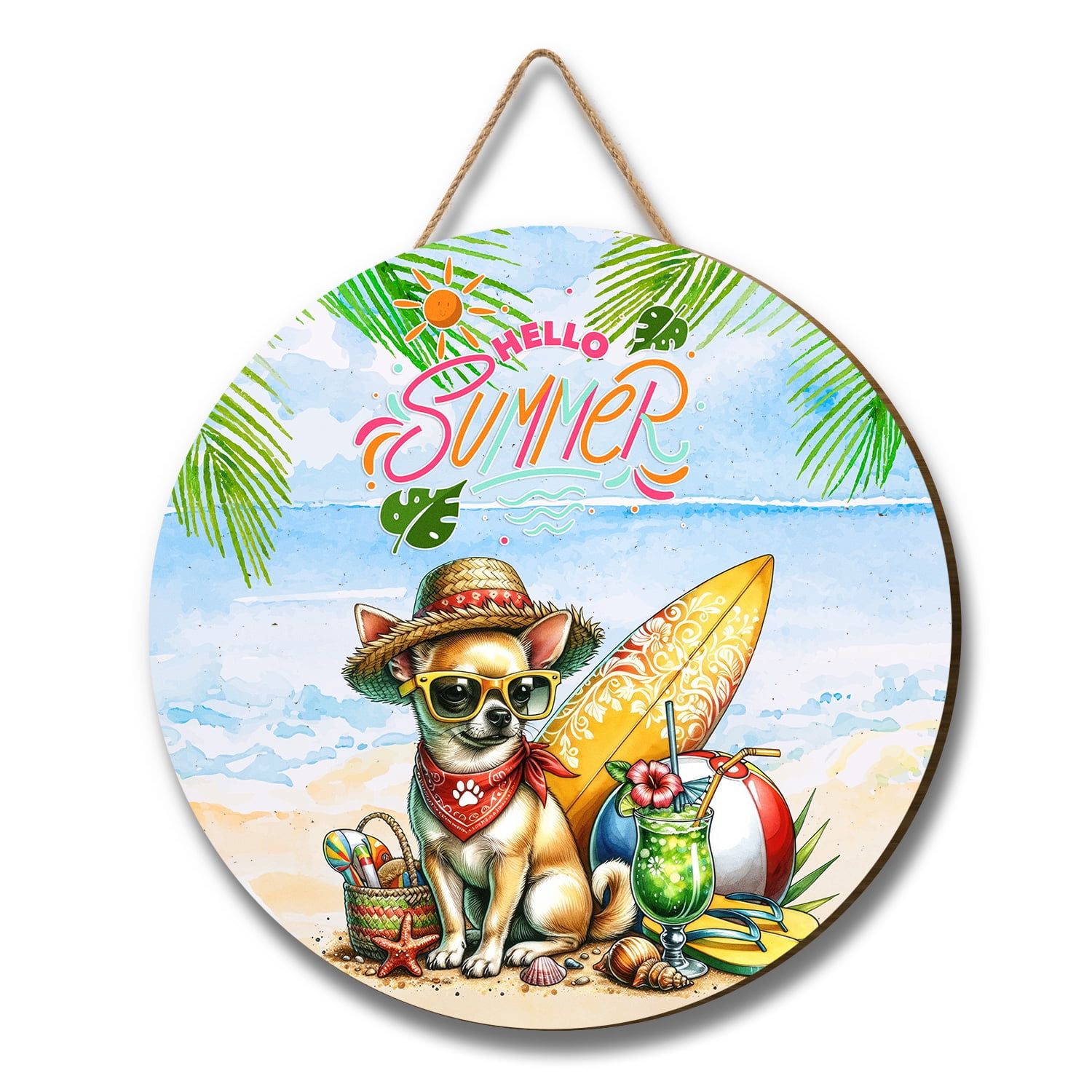 Chihuahua Hello Summer with Sunglasses and Surfboard Tropical Vibes ...