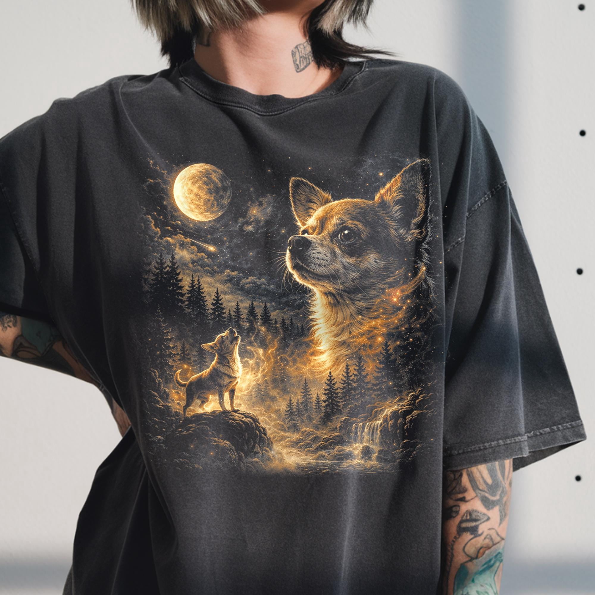 Chihuahua Howling Moon Shirt, Vintage 90s Wolf Spirit, Celestial Dog ...