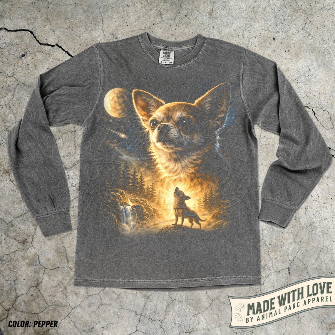 Chihuahua Howling To The Moon Long Sleeve Shirt, Retro 90S Chihuahua ...