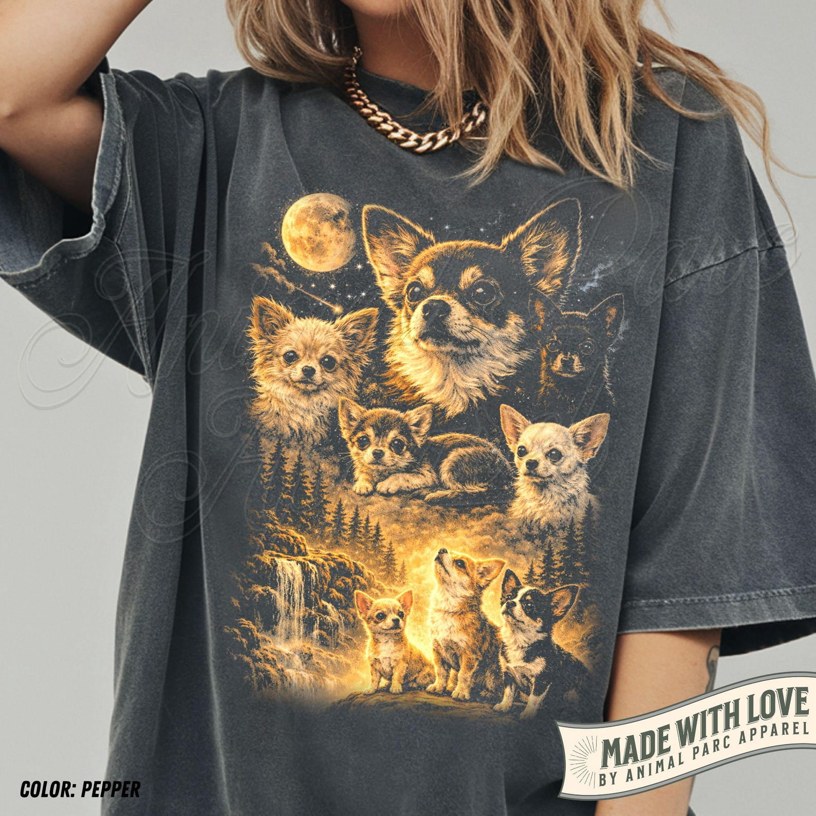 Chihuahua Howling to The Moon Vintage T-Shirt, 90s Retro Animal Graphic ...