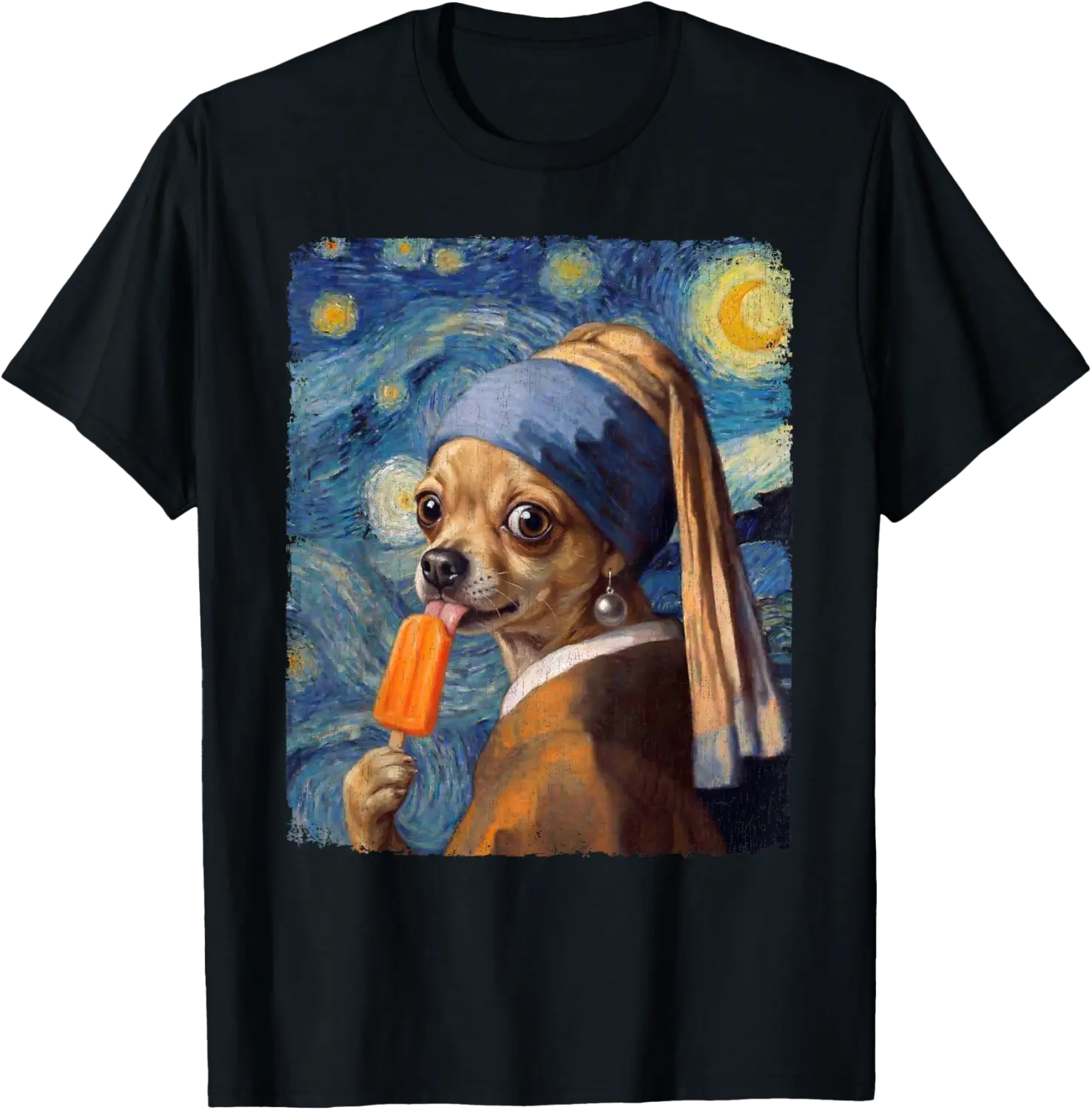 Chihuahua Ice Pop Dog Pearl Earring The Starry Night Art T-Shirt ...