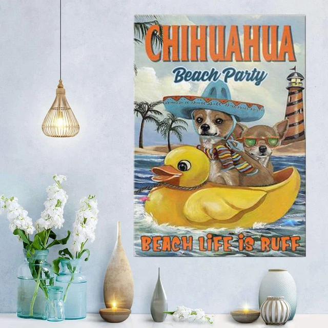 Chihuahua Poster - Chihuahua Beach Party Home Decor Vintage Art Print ...